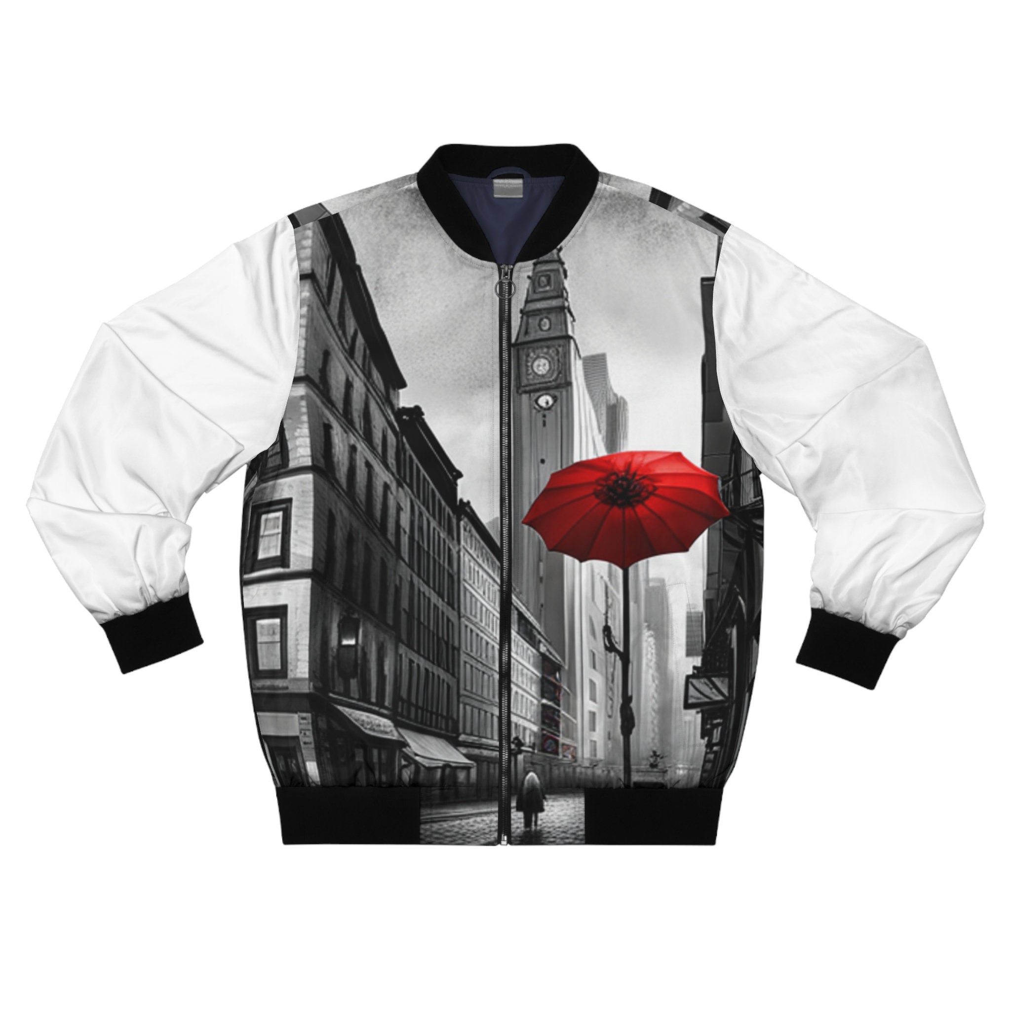 Classic Black and White Bomber Jacket, Red Accent, Trending Windbreaker ...