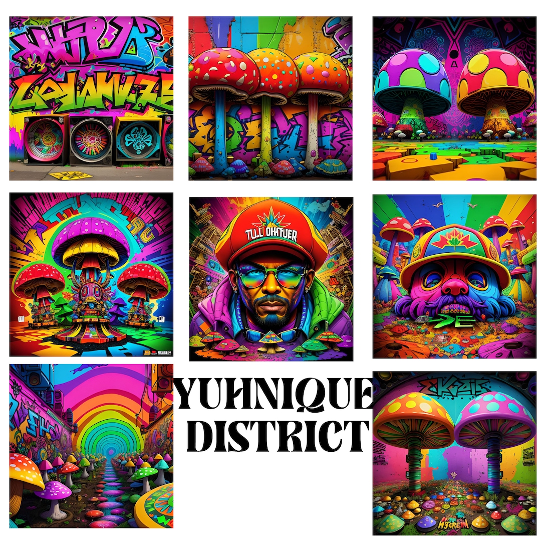 Trippy Mushroom Scene PNG Wall Art, Colorful Instant Download, Trending ...