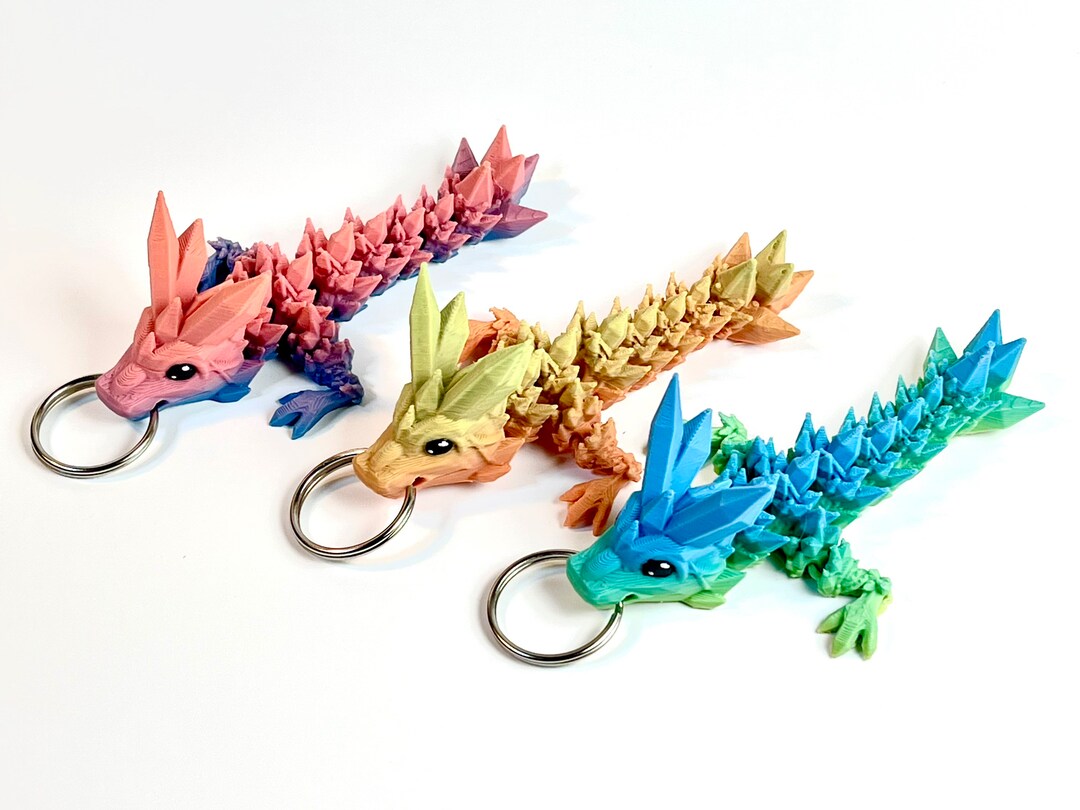 Fidget Keychain Baby Crystal Dragon Toy 3D Printed Eyes Painted Cute ...