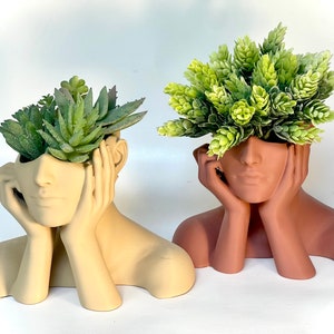 Head Planter Pot, Face Plant Pot, Woman Head Pot With Drainage Hole - Etsy