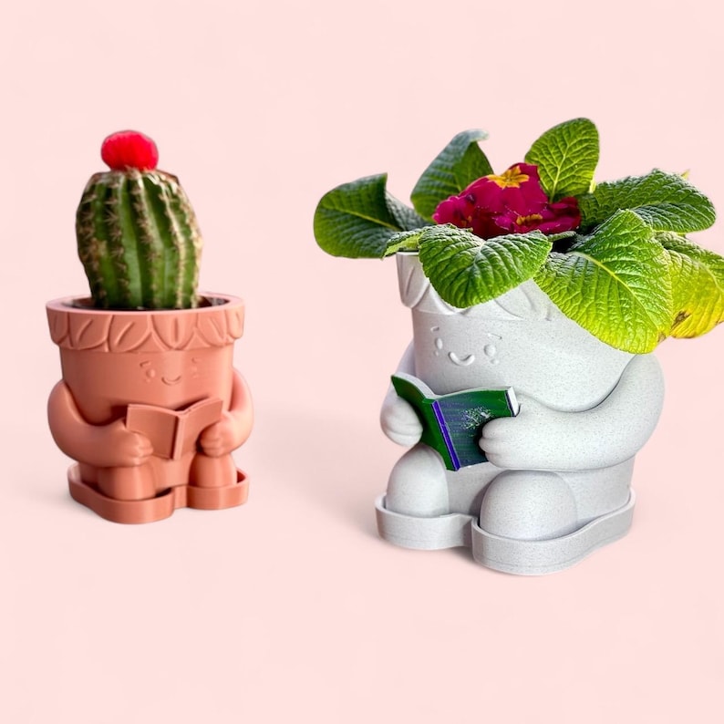Book Reading Planter 3D Printed Cute Planter | Reading Face Plant Pot ...