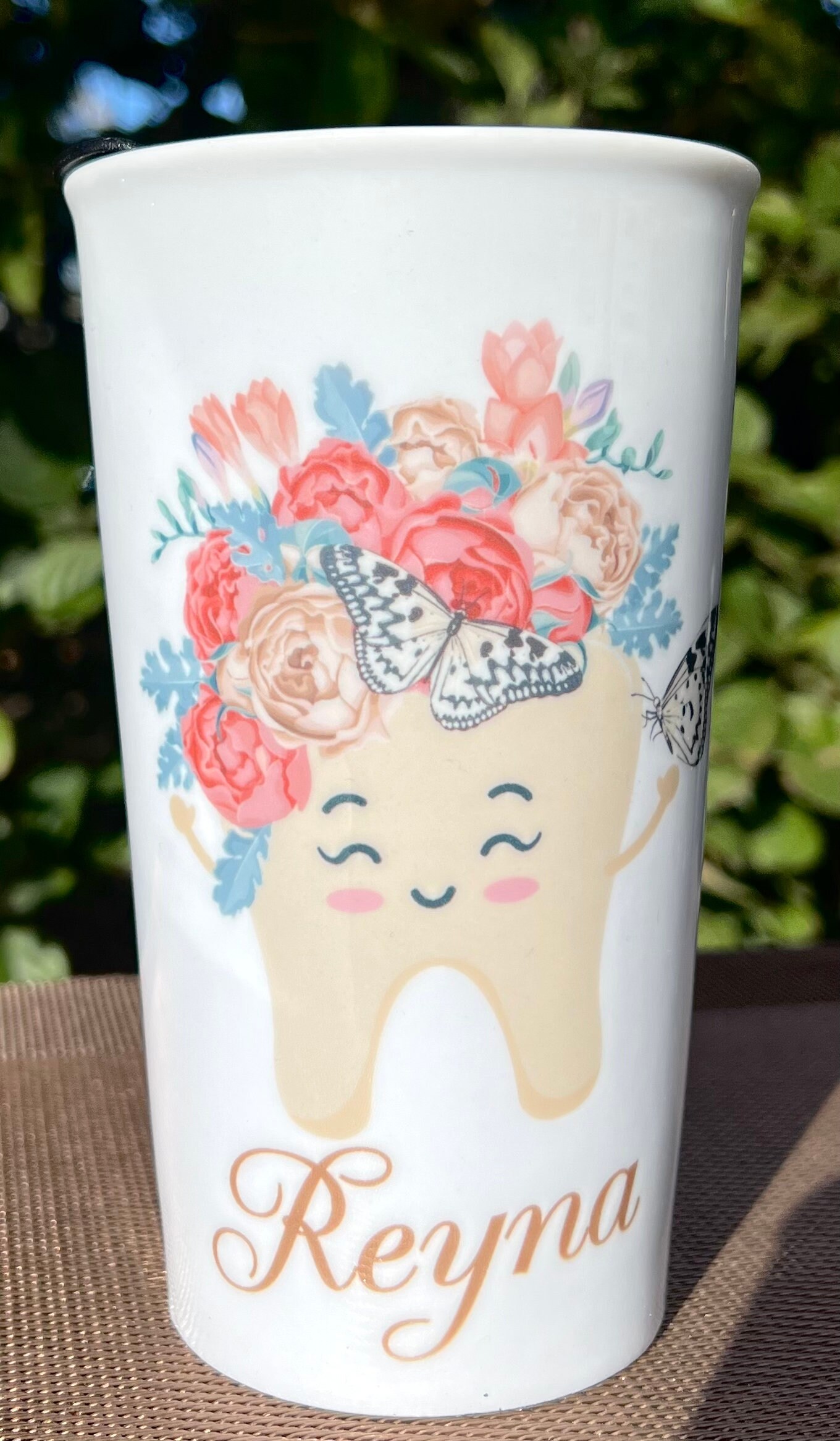Dentist Cutie Tooth With Flowers and Butterflies Ceramic Tumbler - Etsy
