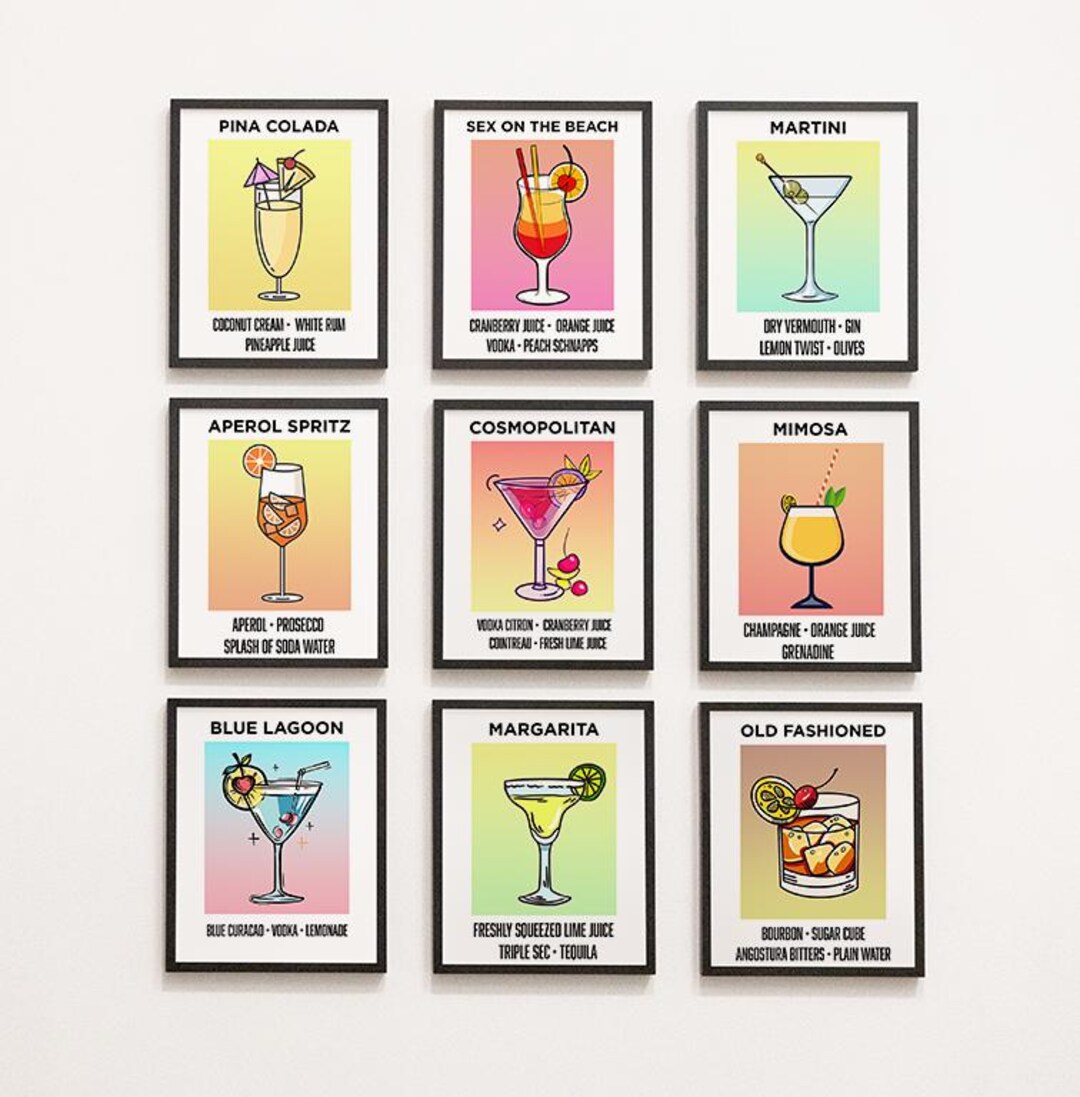 Cocktail Wall Decor Cocktail A4 Wall Prints, Garden Bar Wall Art ...