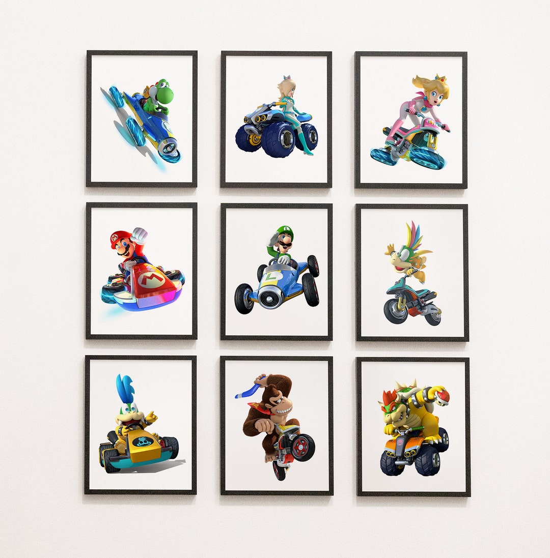 Super Mario Wheels Wall Art Prints Collection A4 9 Designs for Kids ...