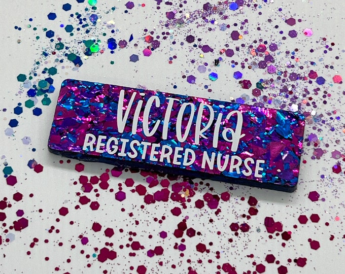 Glitter Name Badge - Acrylic Name Badge - Nurse, Midwife, Pathologist ...
