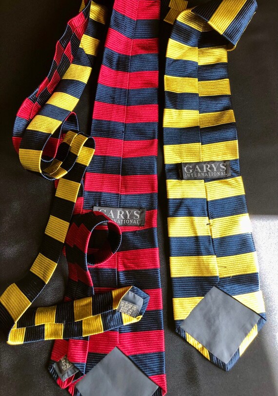 Two—red, and yellow—striped Navy Blue vintage ties, b… - Gem