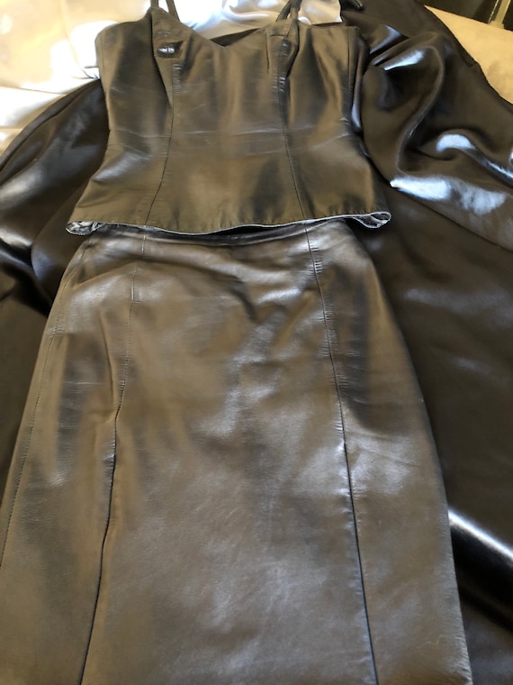 Custom-made Black Two Piece Leather Skirt and Spaghetti-strap - Etsy
