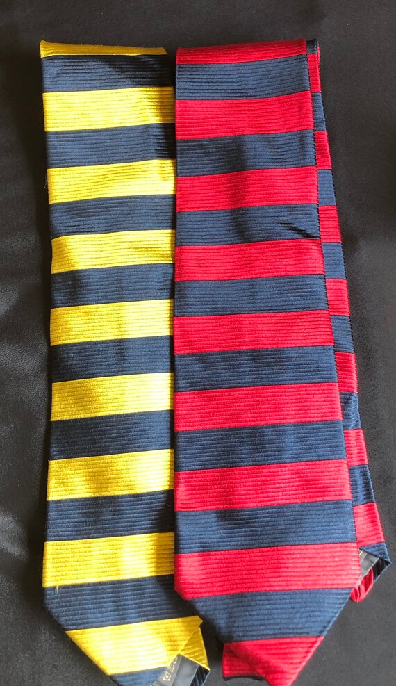 Two—red, and yellow—striped Navy Blue vintage ties, b… - Gem