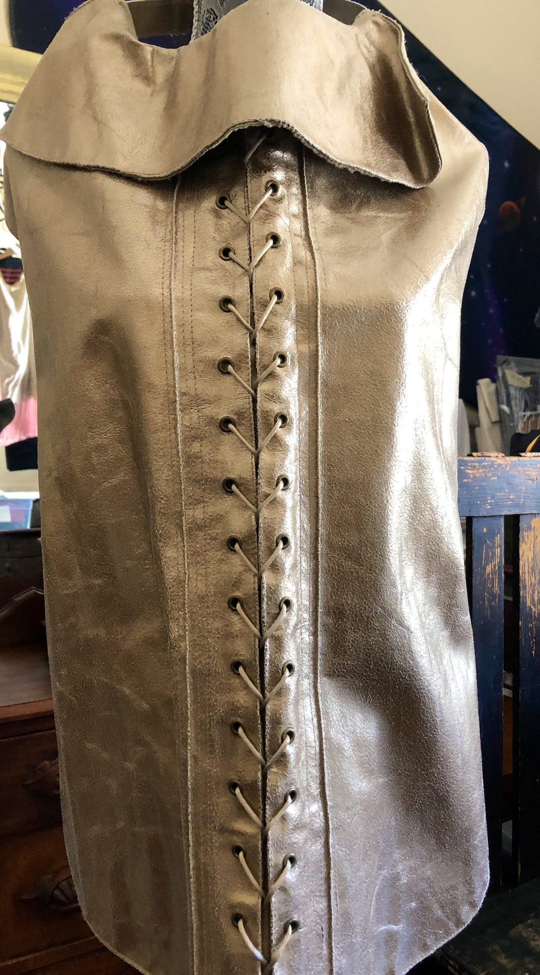 Vintage Medieval Fencing Costume Vest and Cape in Gold Leather and ...