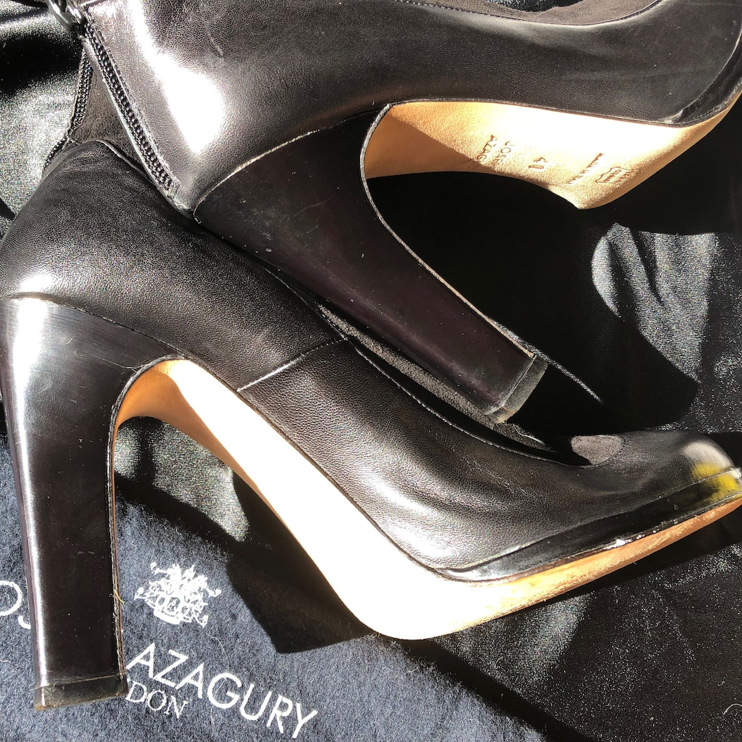 Joseph Azagury High Heel Black Leather Boots Vintage Size 40 EU - Etsy