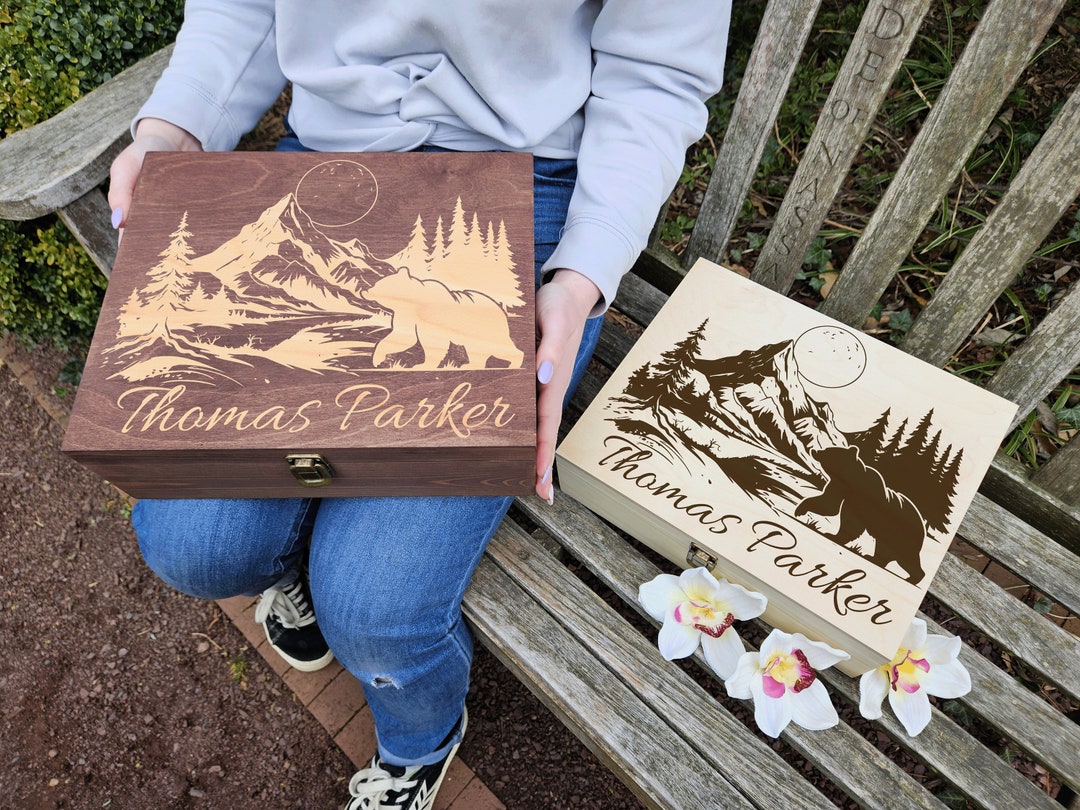 Engraved Wooden Memory Box: Mountain Bear Keepsake - Etsy