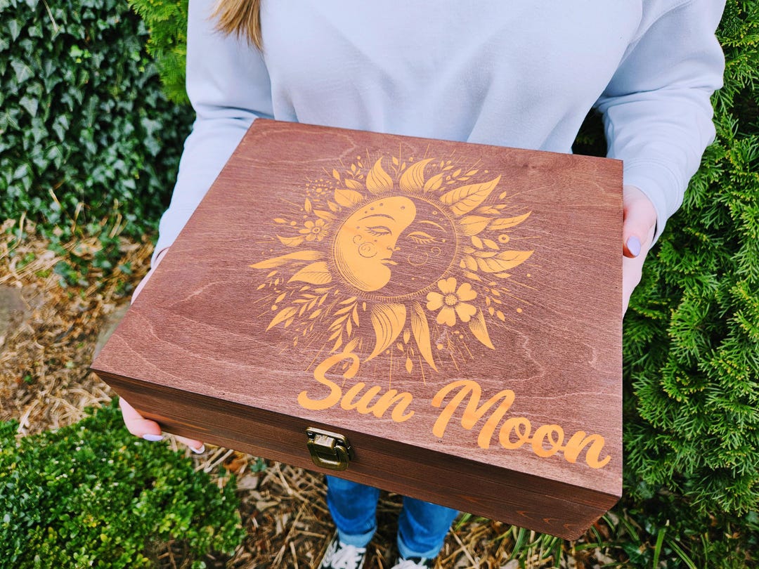 Engraved Wooden Memory Box: Sun & Moon Celestial Keepsake - Etsy