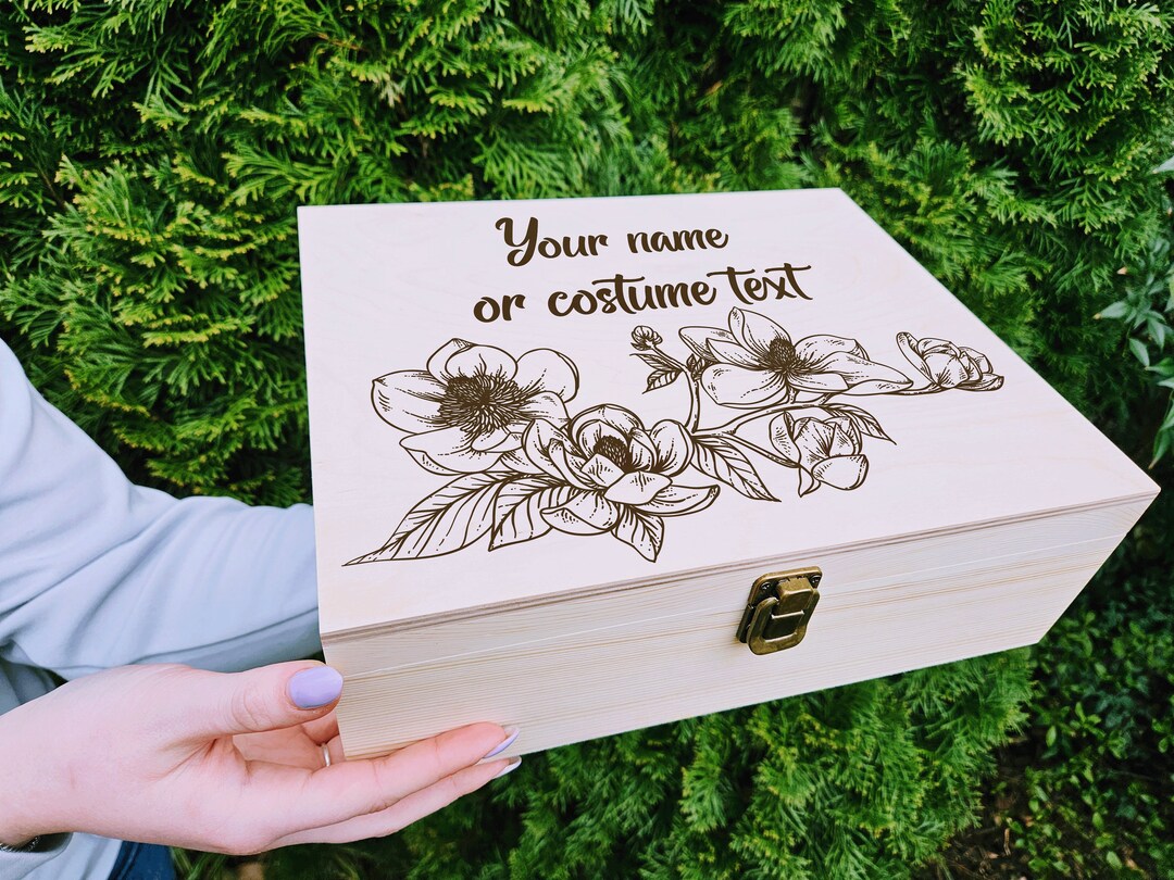 Engraved Wooden Memory Box: Floral Keepsake Gift - Etsy