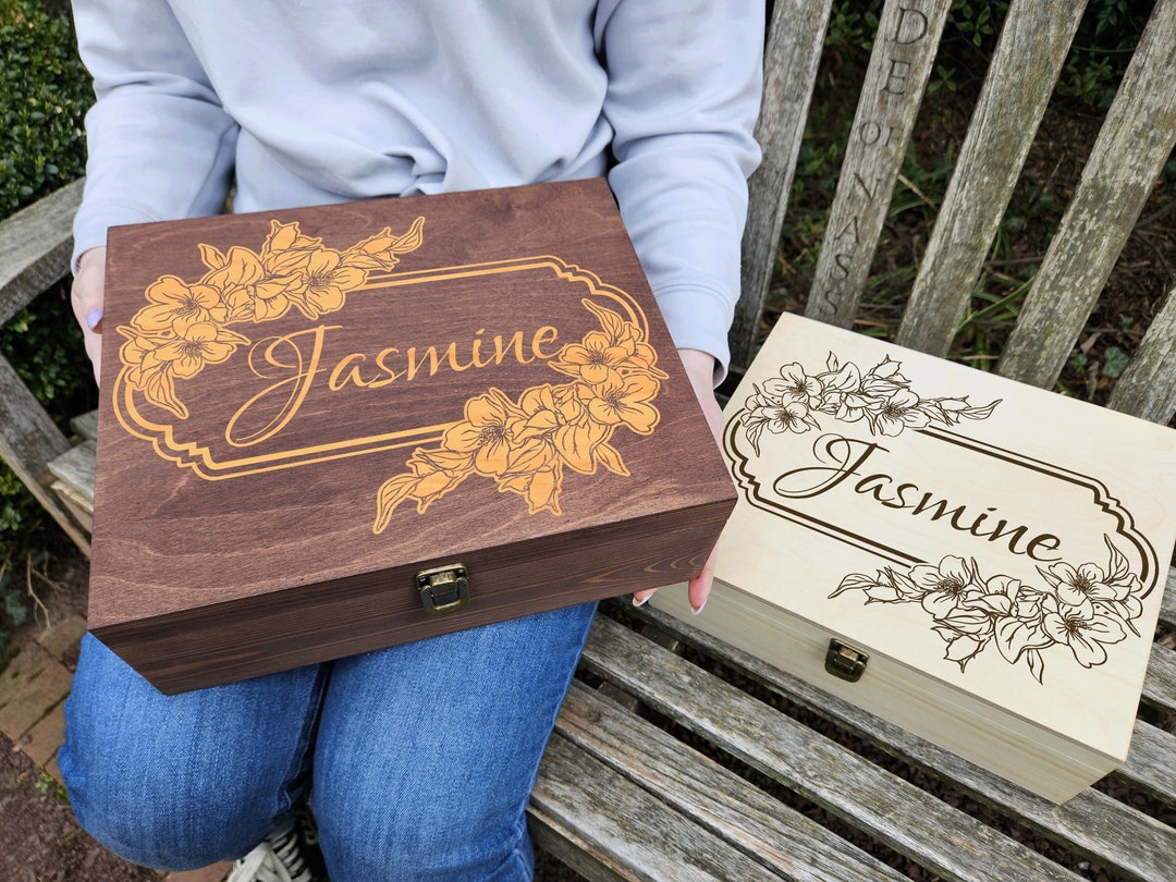 Engraved Wooden Keepsake Box: Floral Memory Box - Etsy