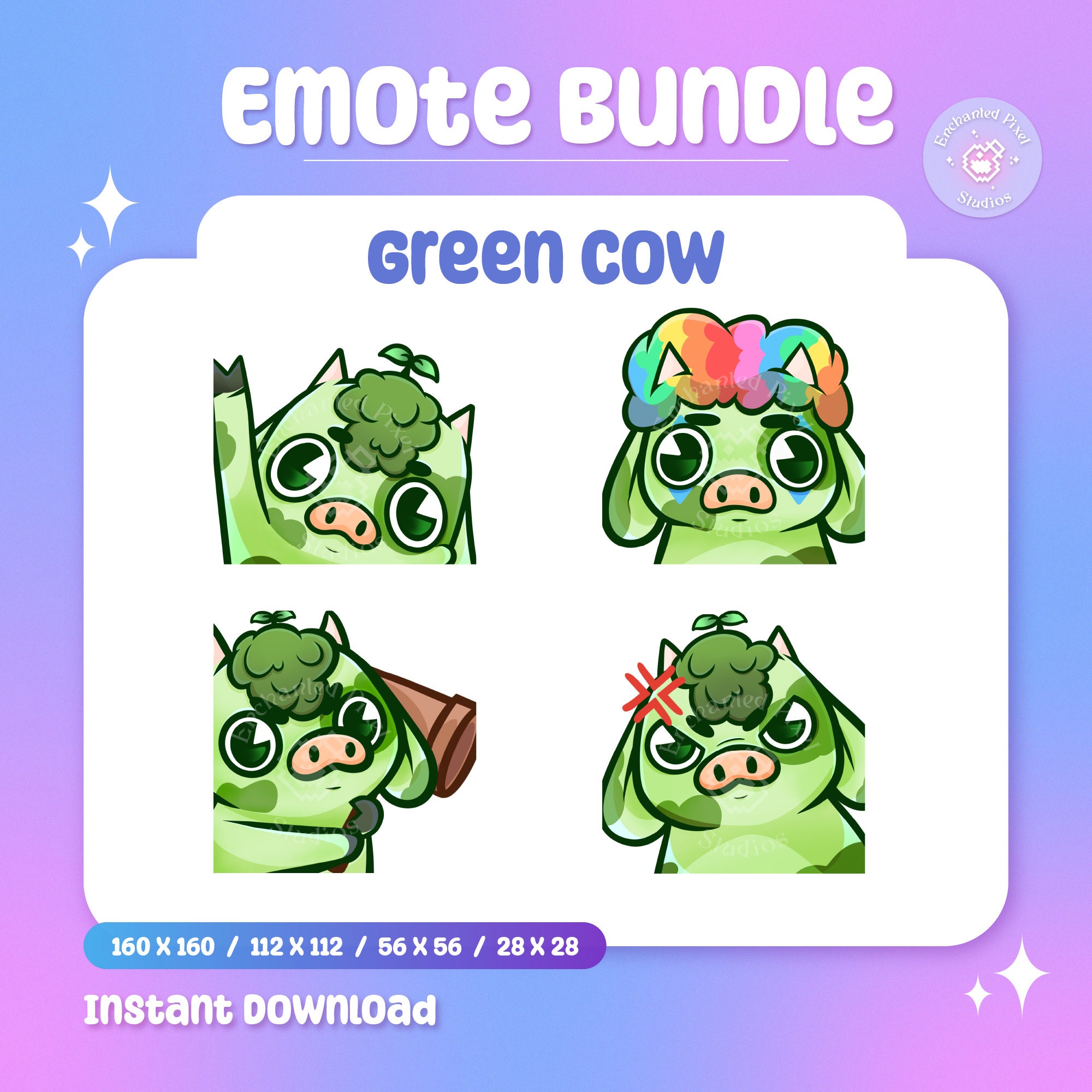 Kawaii Chibi Green Cow Emote Pack Moss Cow Twitch Sub Emoji Meme Funny ...