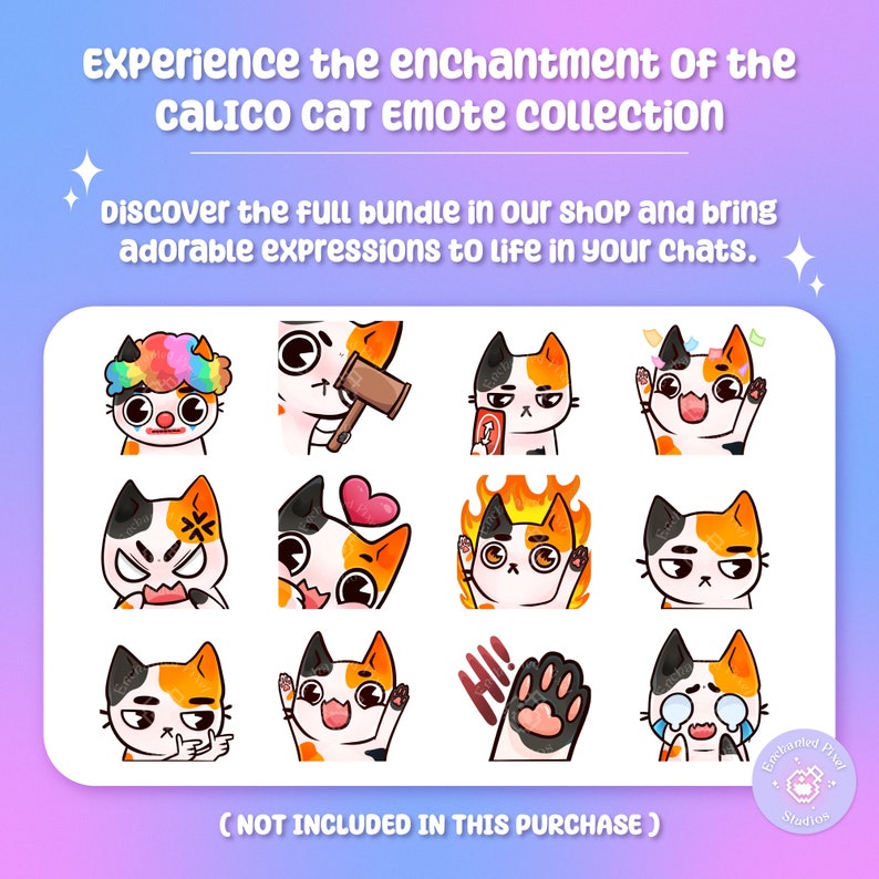 Cute Chibi Calico Cat Twitch Emote Pack Calico Cat Streamer Emojis ...