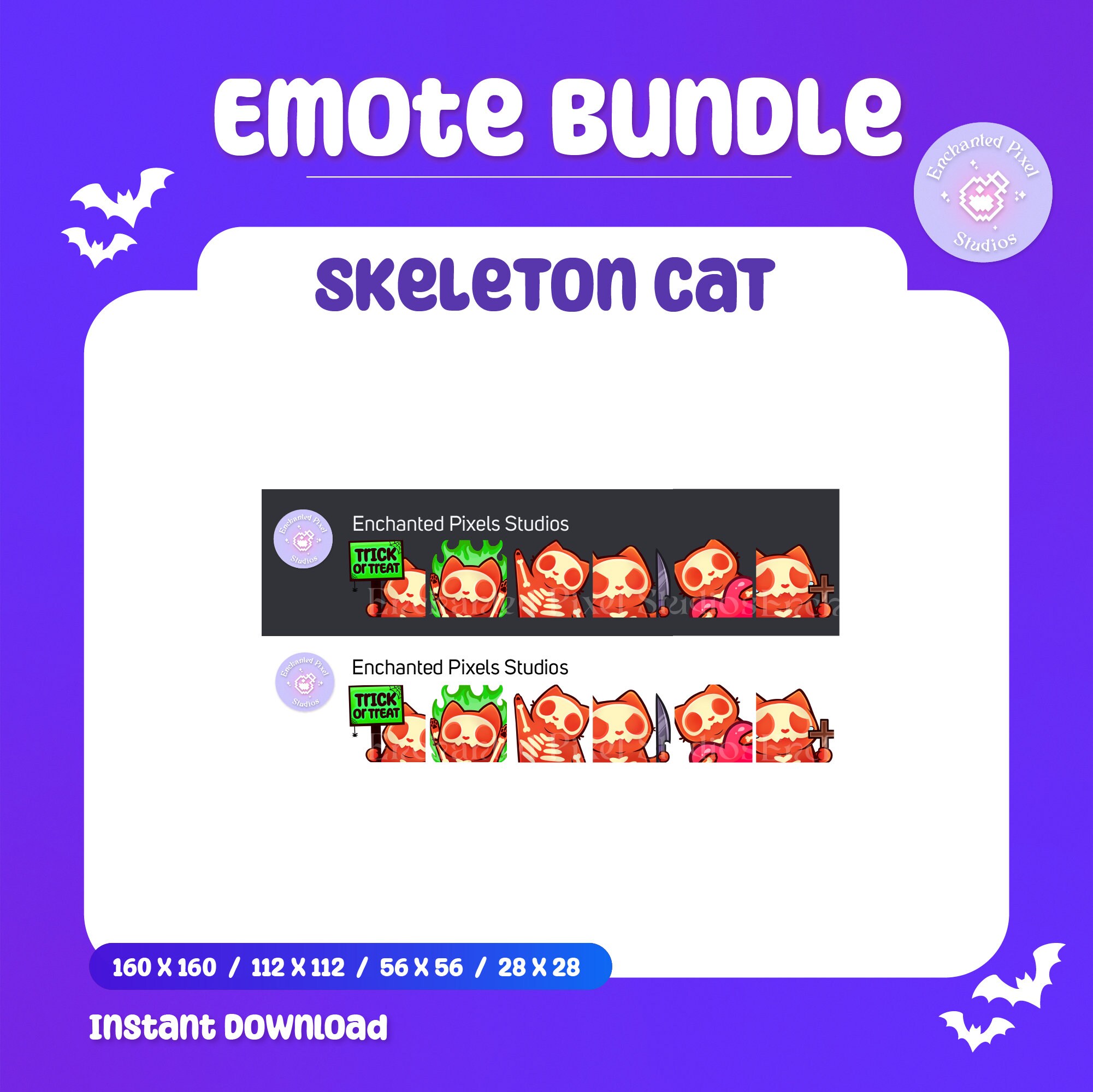 Twitch Halloween Cat Emote Pack (6) | Cute Chibi Skeleton Kitty Emotes ...