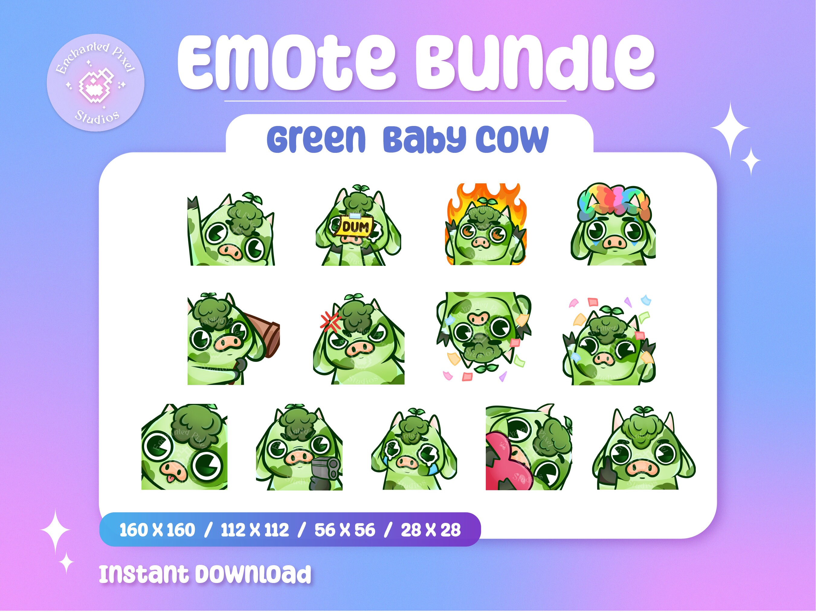 Green Cow Emote | Cute Twitch Cow Emote | Kawaii Twitch Emotes | Green ...