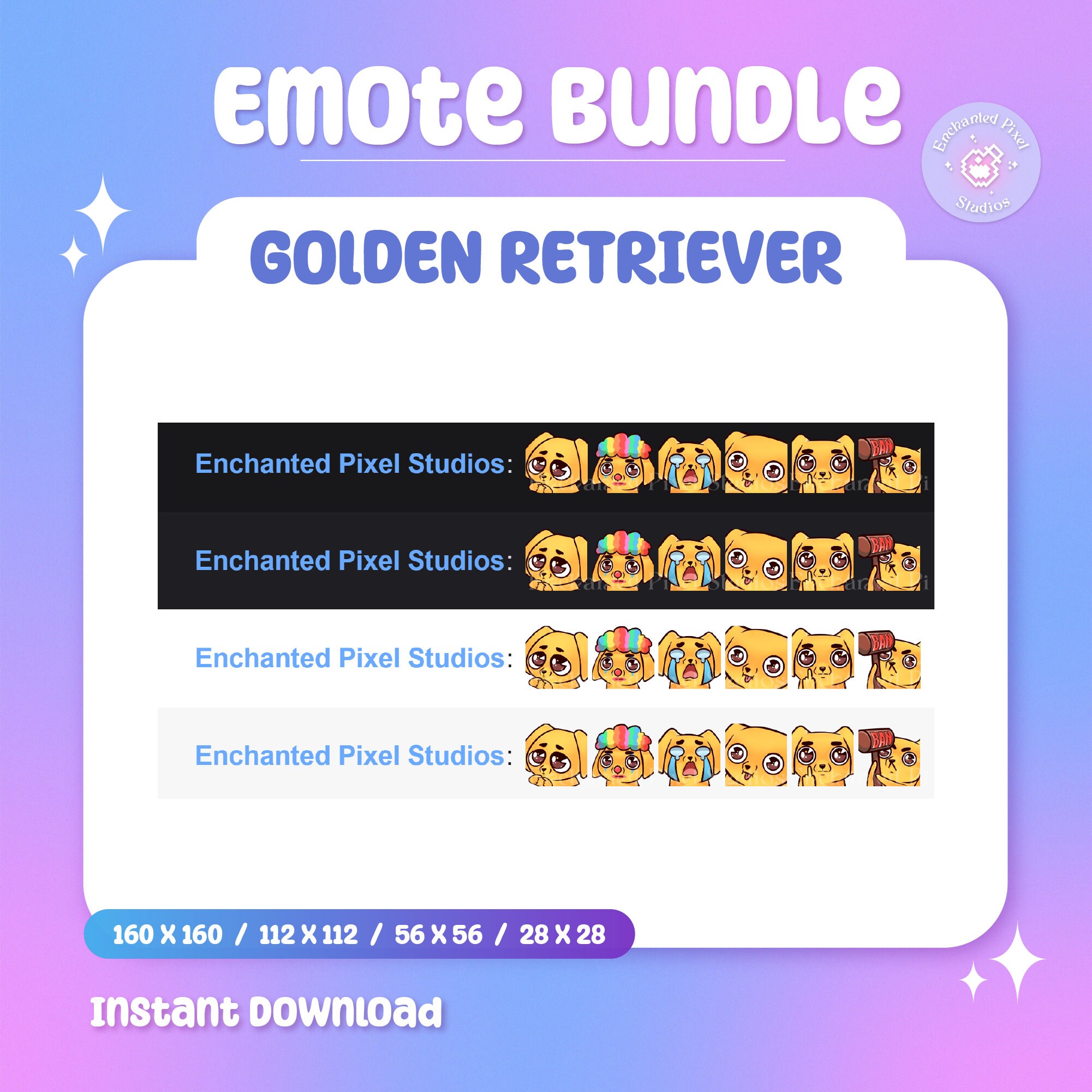 Cute Chib Golden Retriever Emote Pack 6 Kawaii Chibi Twitch Dog Emotes ...