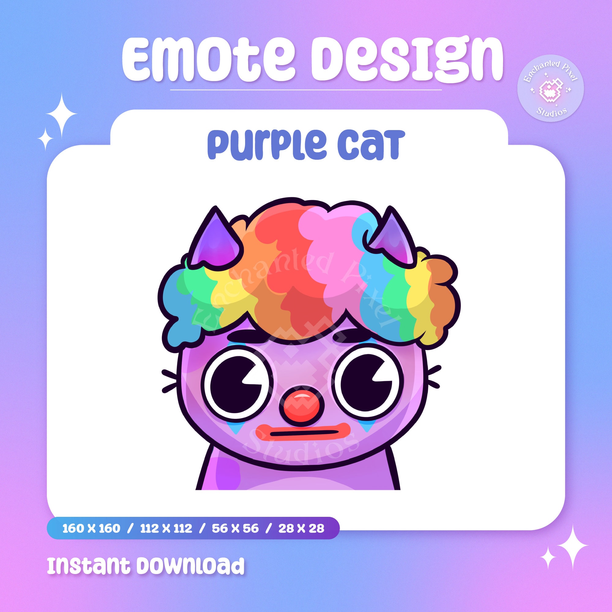 Cute Clown Purple Tabby Cat Emote | Chibi Kawaii Cat Emoji | Discord ...