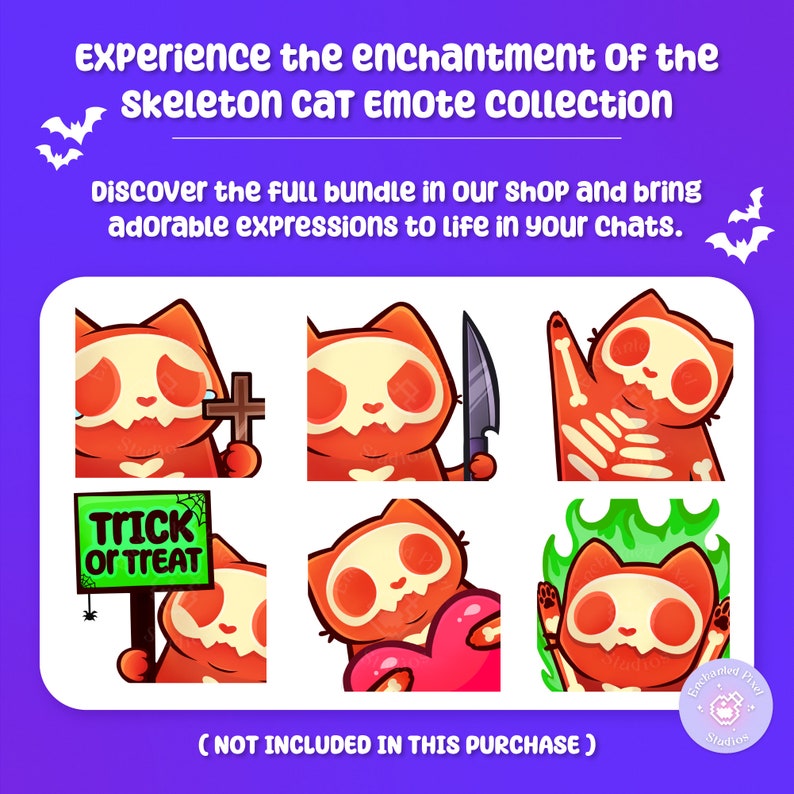 Halloween Heart Emote | Cute Kawaii Cat Neko Skeleton Love Emoji | Cute ...