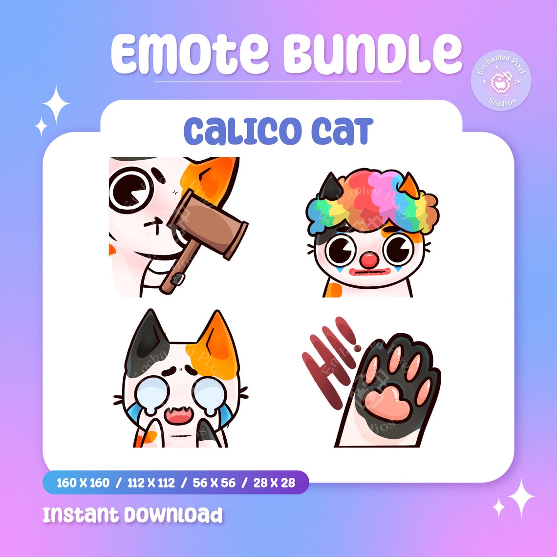 Cute Chibi Calico Cat Twitch Emote Pack Calico Cat Streamer Emojis ...