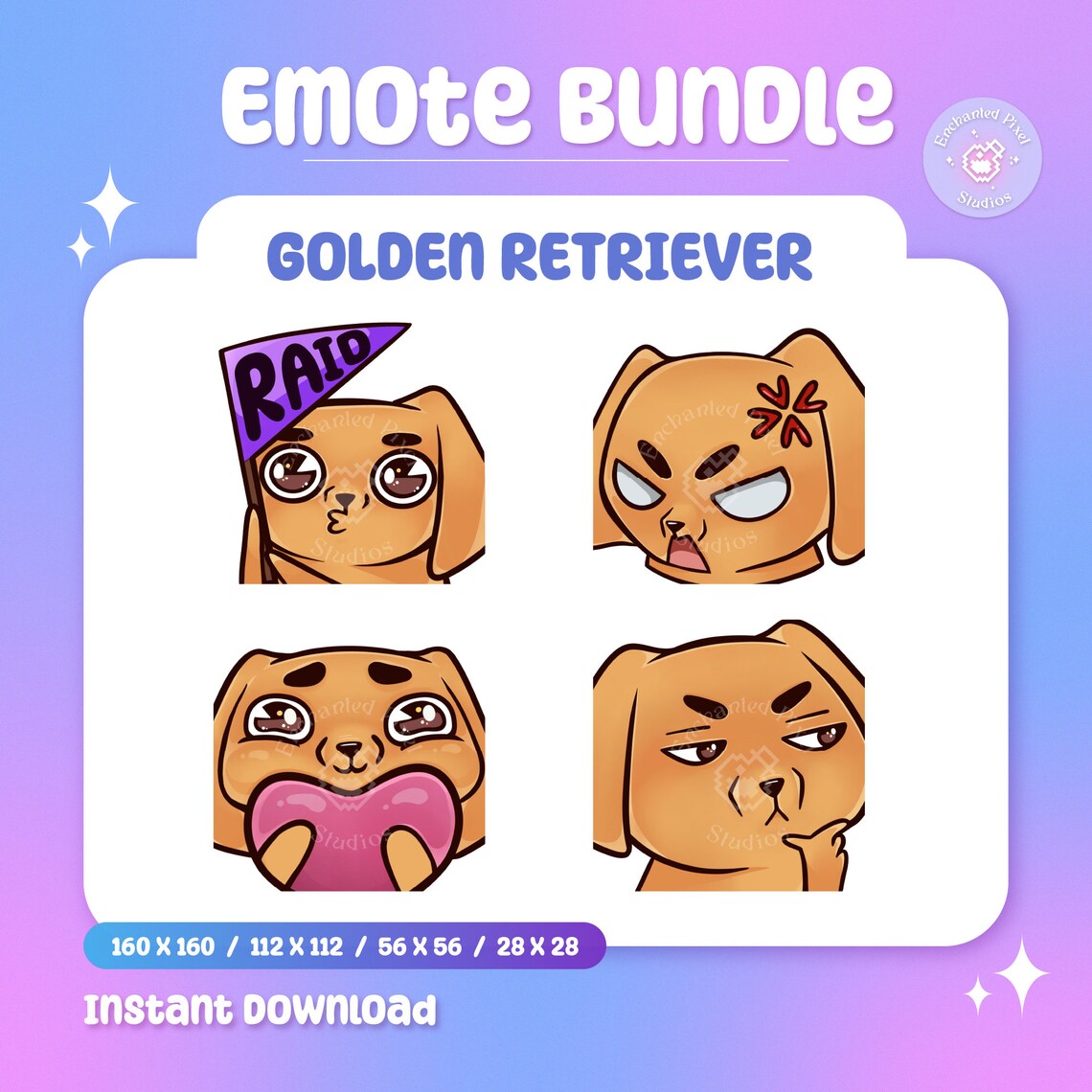 Golden Retriever Twitch Sub Emoji Community Emotes Cute Dog Emote Pack ...