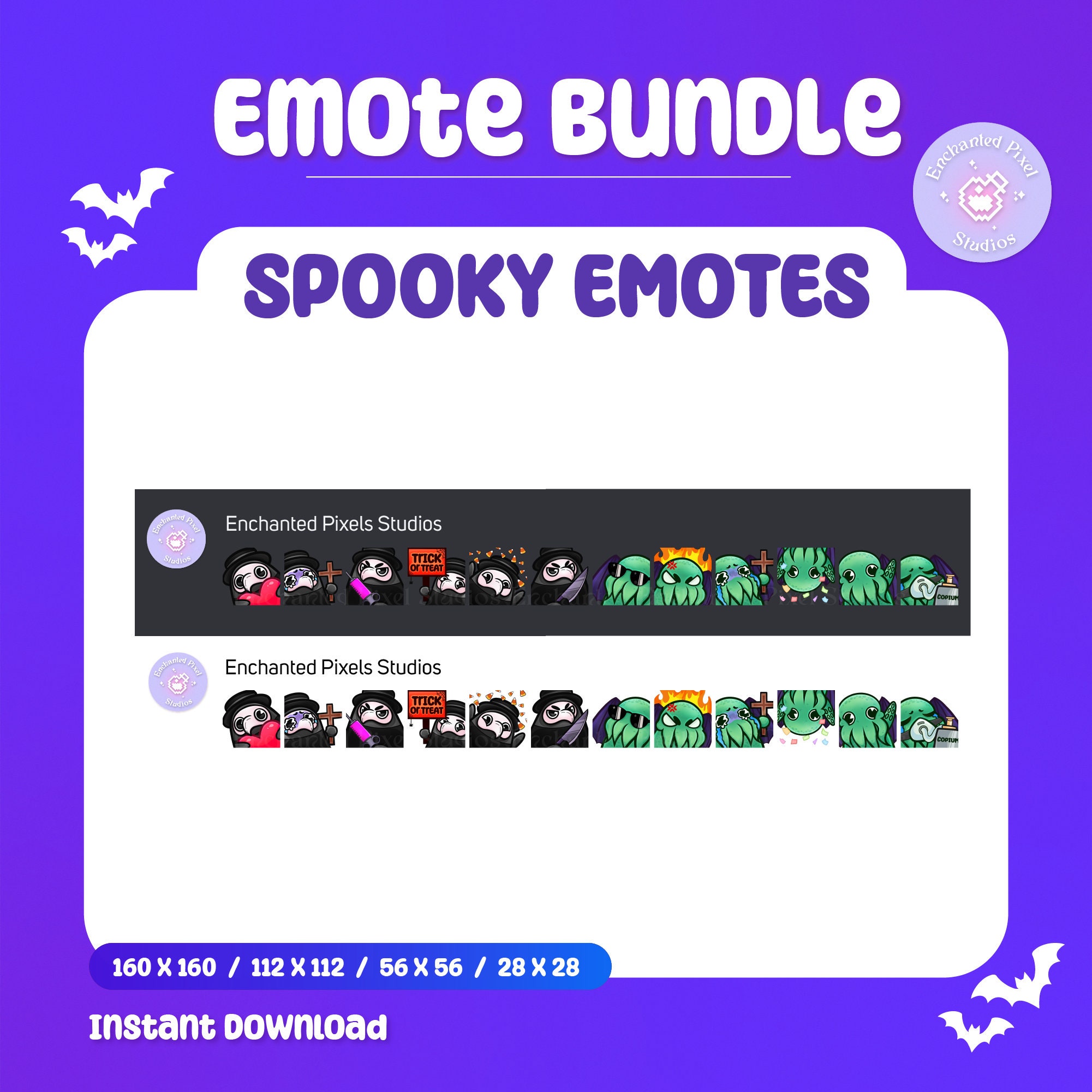 12 Cute Chibi Streamer Emotes | Spooky Emote Pack | Gothic Stream ...