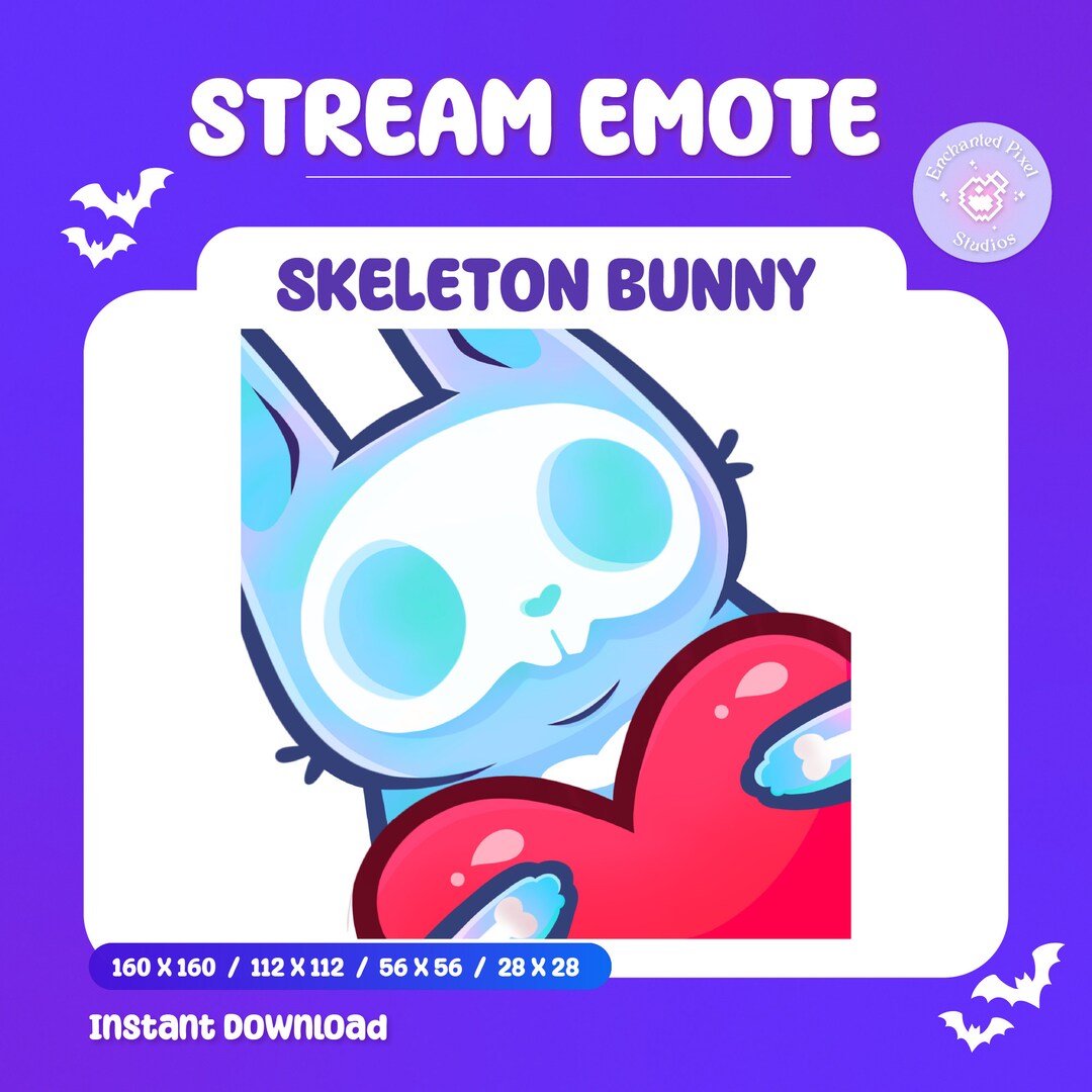 Chibi Bunny Streamer Emote | Pastel Blue Skeleton Rabbit Heart Emote ...
