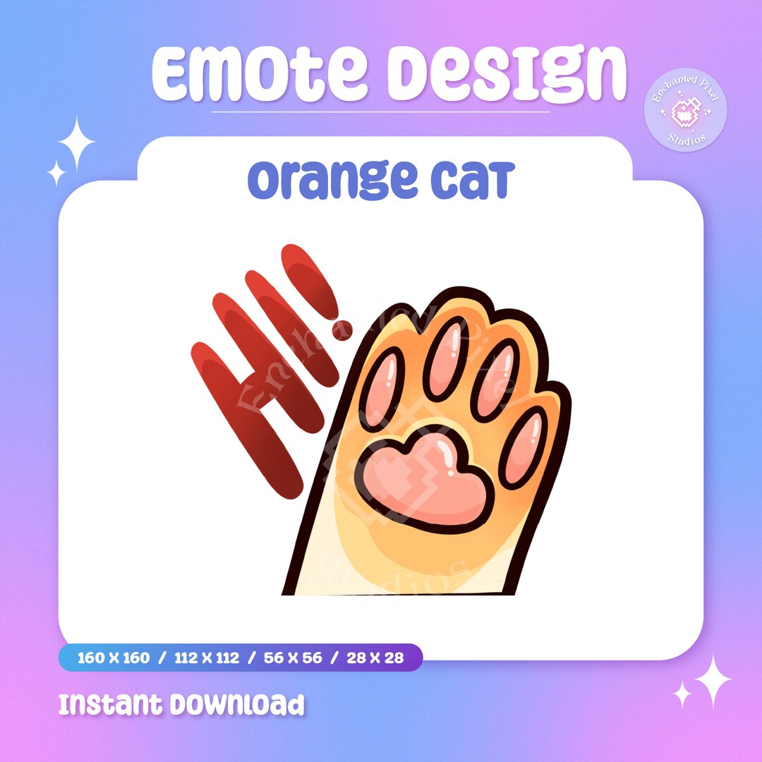 Hi Hello Paw Emote | Twitch Cute Chibi Cat Paw Emote | Orange Tabby Cat ...