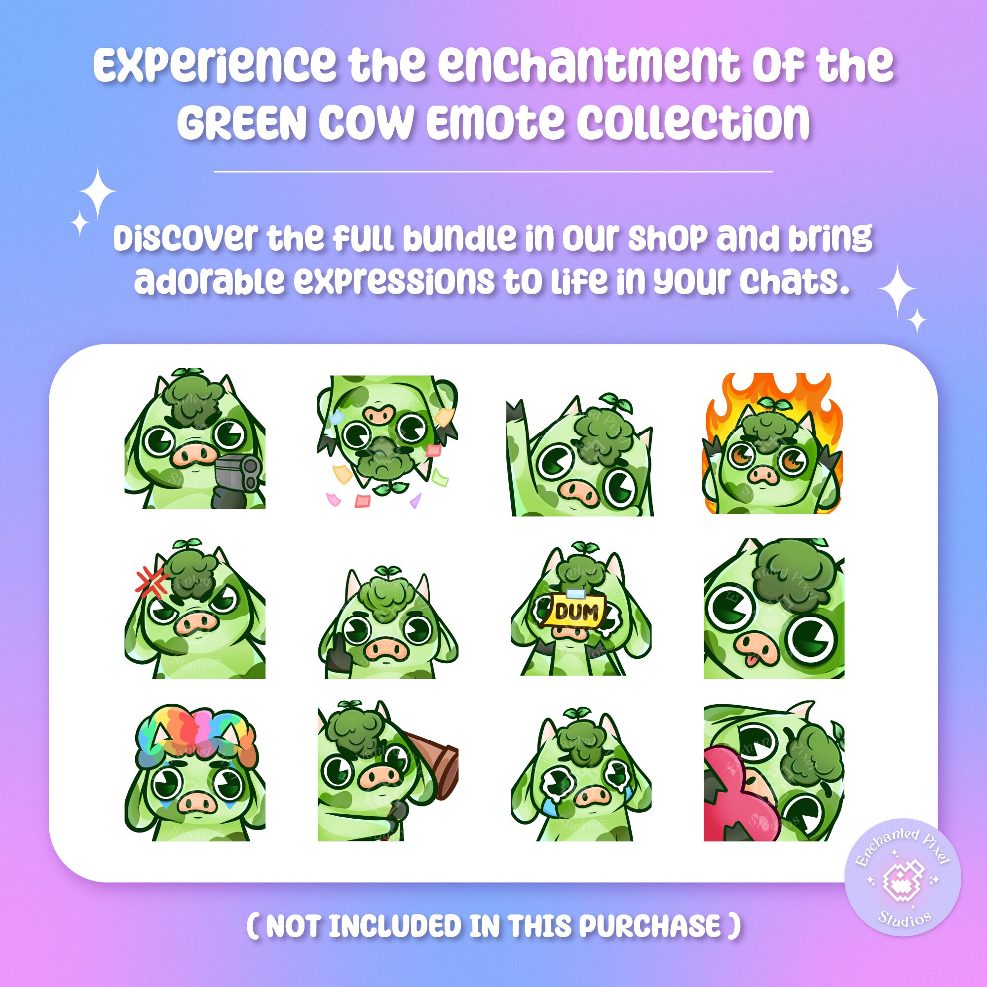 Kawaii Chibi Green Cow Emote Pack Moss Cow Twitch Sub Emoji Meme Funny ...