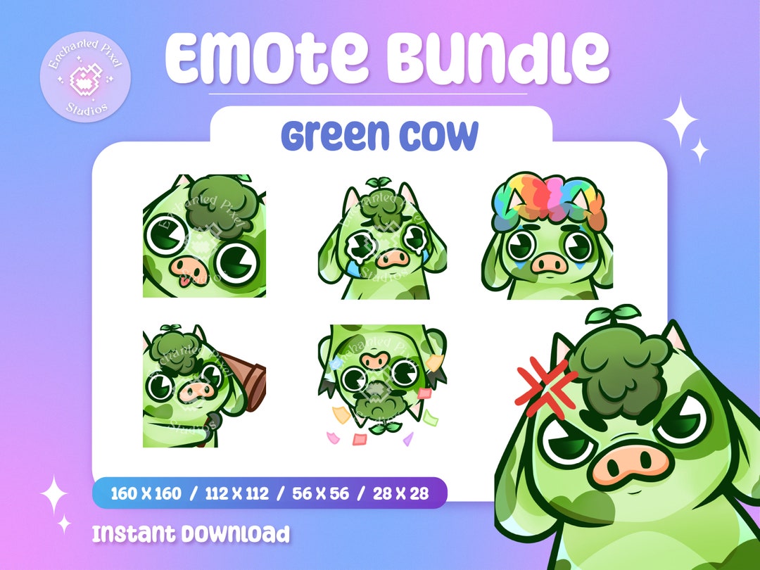 Kawaii Cow Emote Pack Green Cow Emote Bundle Gamer Girl Emotes Uwu ...
