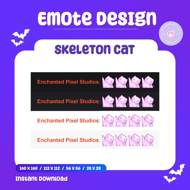 Cute Chibi Pastel Pink Cat Emote Kawaii Skeleton Kitty - Etsy