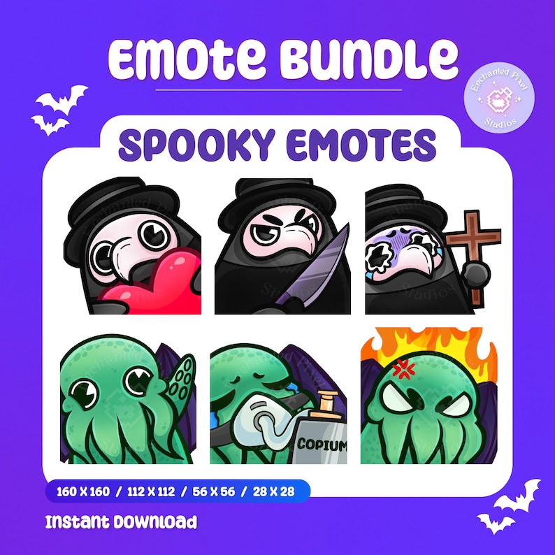 6 Spooky Horror Games Streamer Emotes Chibi Cthulhu Plague Doctor Emote ...