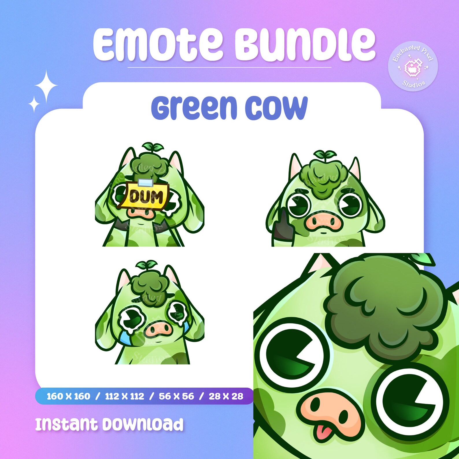 Kawaii Chibi Moss Cow Emotes Twitch Subs Streamer Emoji Cute Cow ...