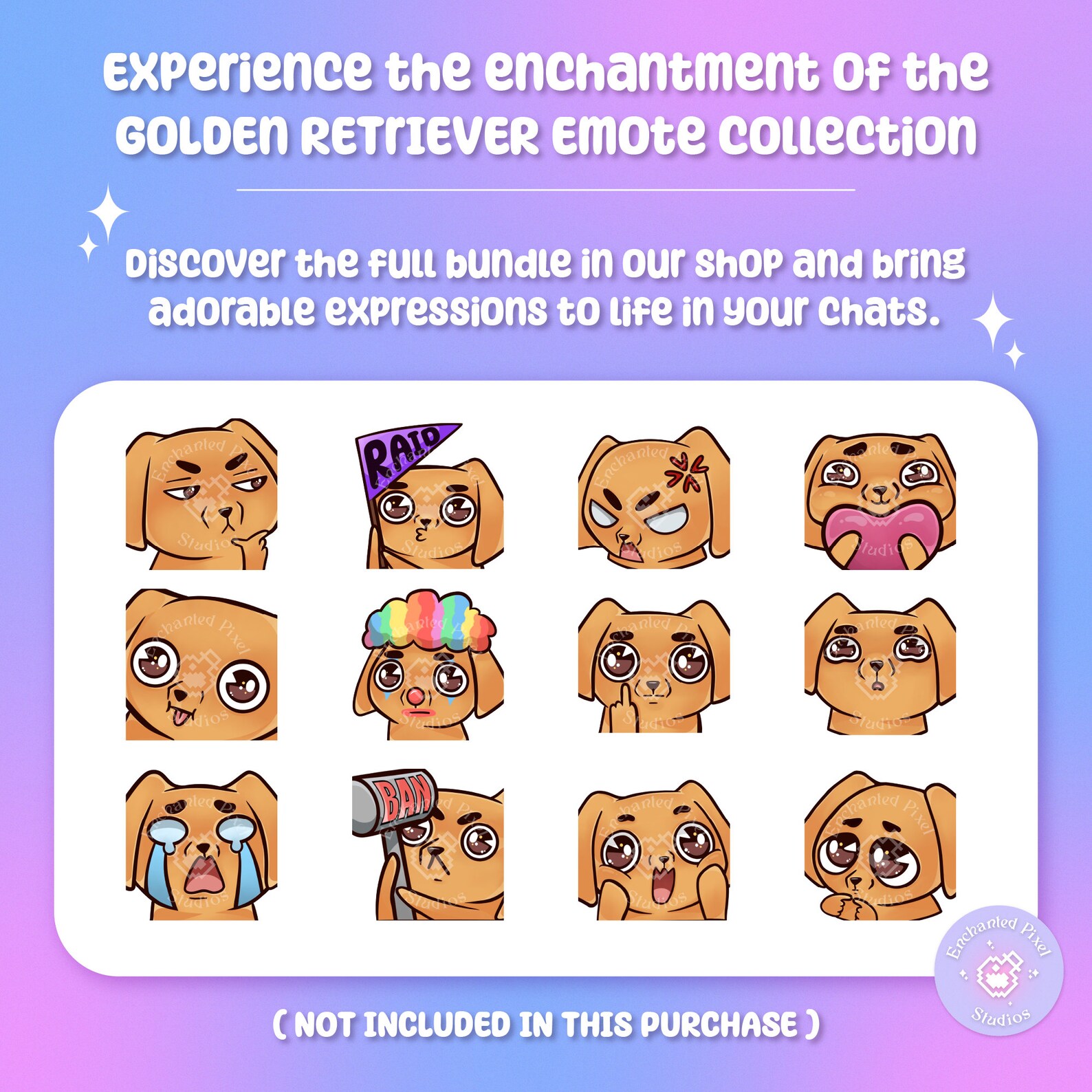 6 Cute Golden Retriver Chibi Emotes | Cute Dog Emote Pack for Twitch ...