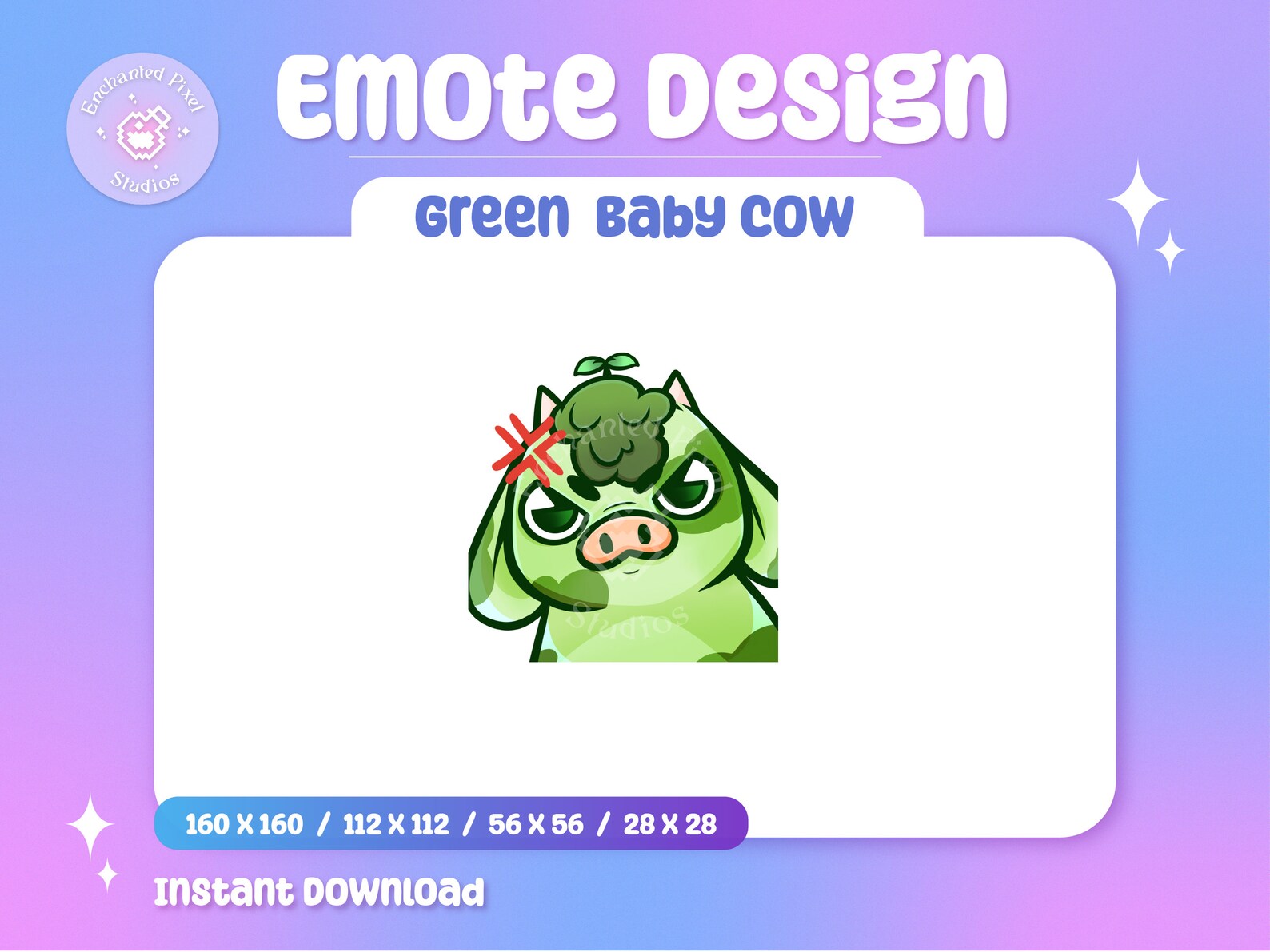 Cute Angry Twitch Emote Green Cow Emote Kawaii Angry Emote Rage Emote ...