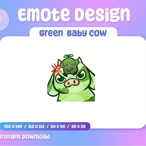Cute Angry Twitch Emote Green Cow Emote Kawaii Angry Emote Rage Emote ...