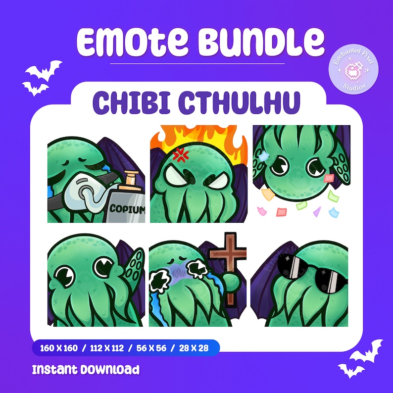 Chibi Cthulhu Emote Set (6) | Cute Horror Stream Emote Pack | Twitch ...