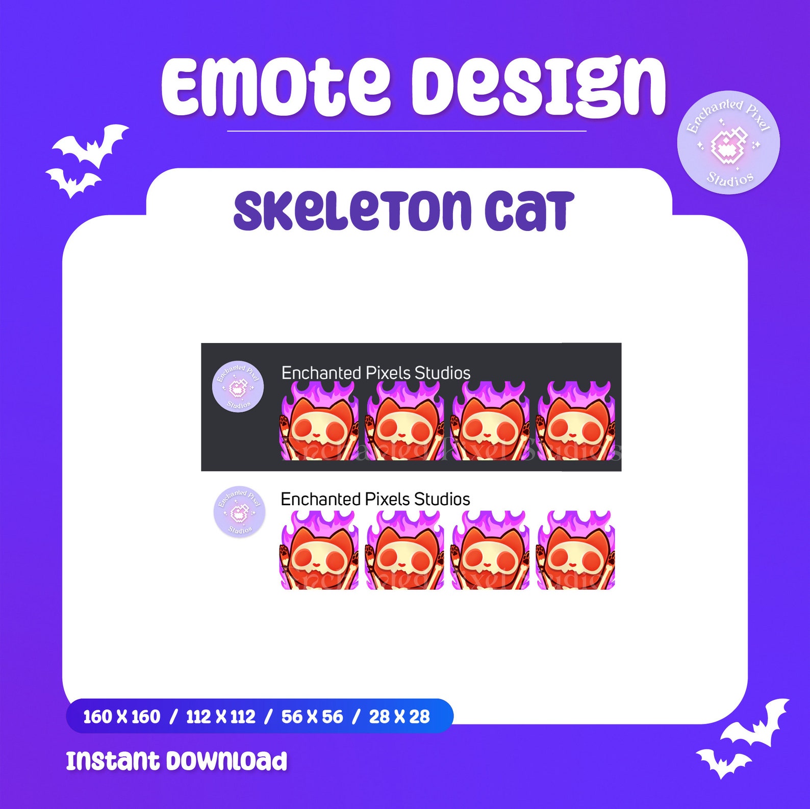 Cute Halloween Cat Emote | Chaos Skeleton Kitty Emoji | Orange Neko ...