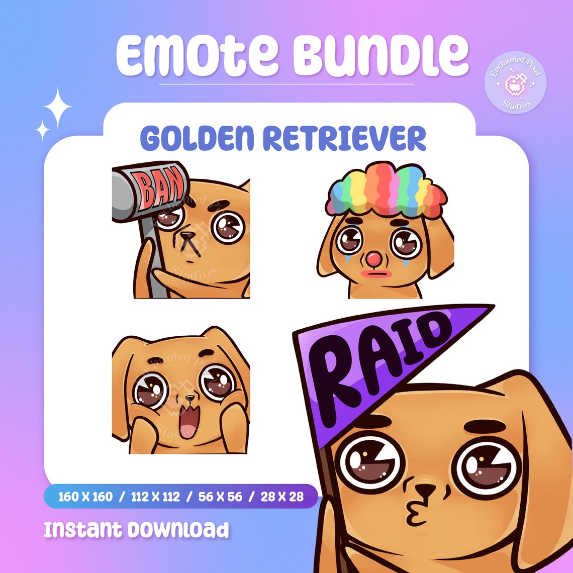 Kawaii Golden Retriever Twitch Emote Bundle 4 cute Chibi Kawaii Dog ...
