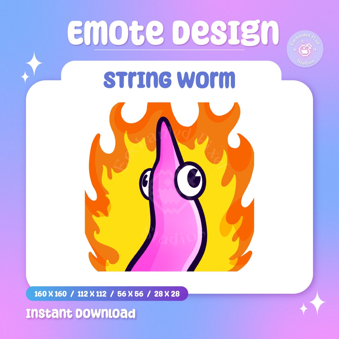 Funny Chaos Fire Twitch Emote | Pink String Worm on Fire Emoji | Cute ...