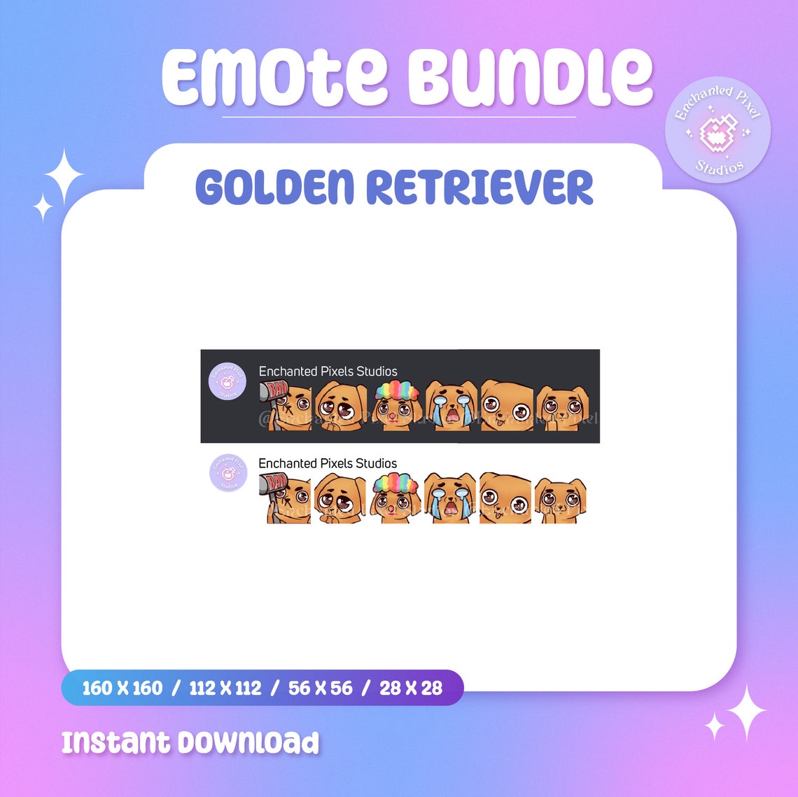 Golden Retriever Emote Pack (6) | Cute Kawaii Chibi Twitch Dog Emoji ...