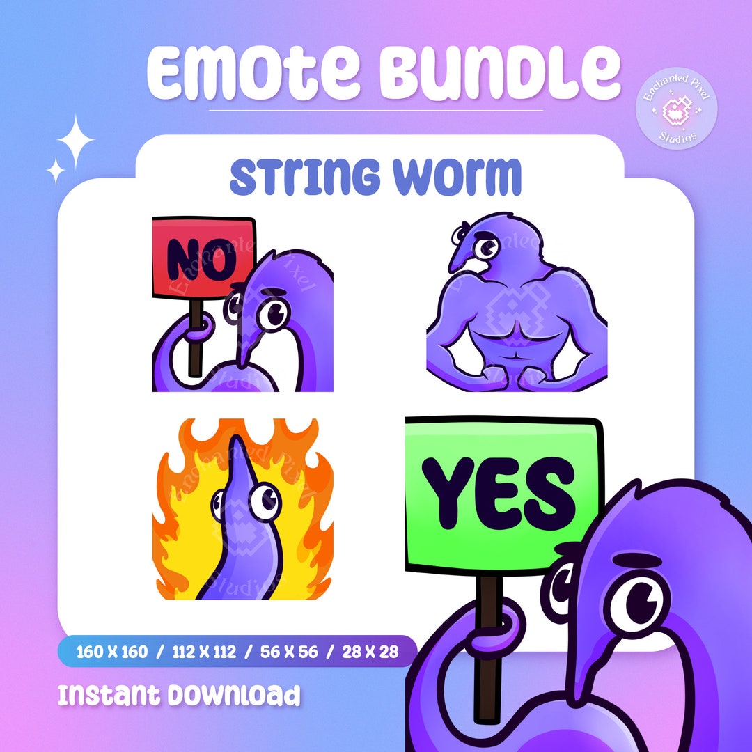 Funny Meme Purple String Worm Emote Pack (4) | Twitch Youtube Kick ...