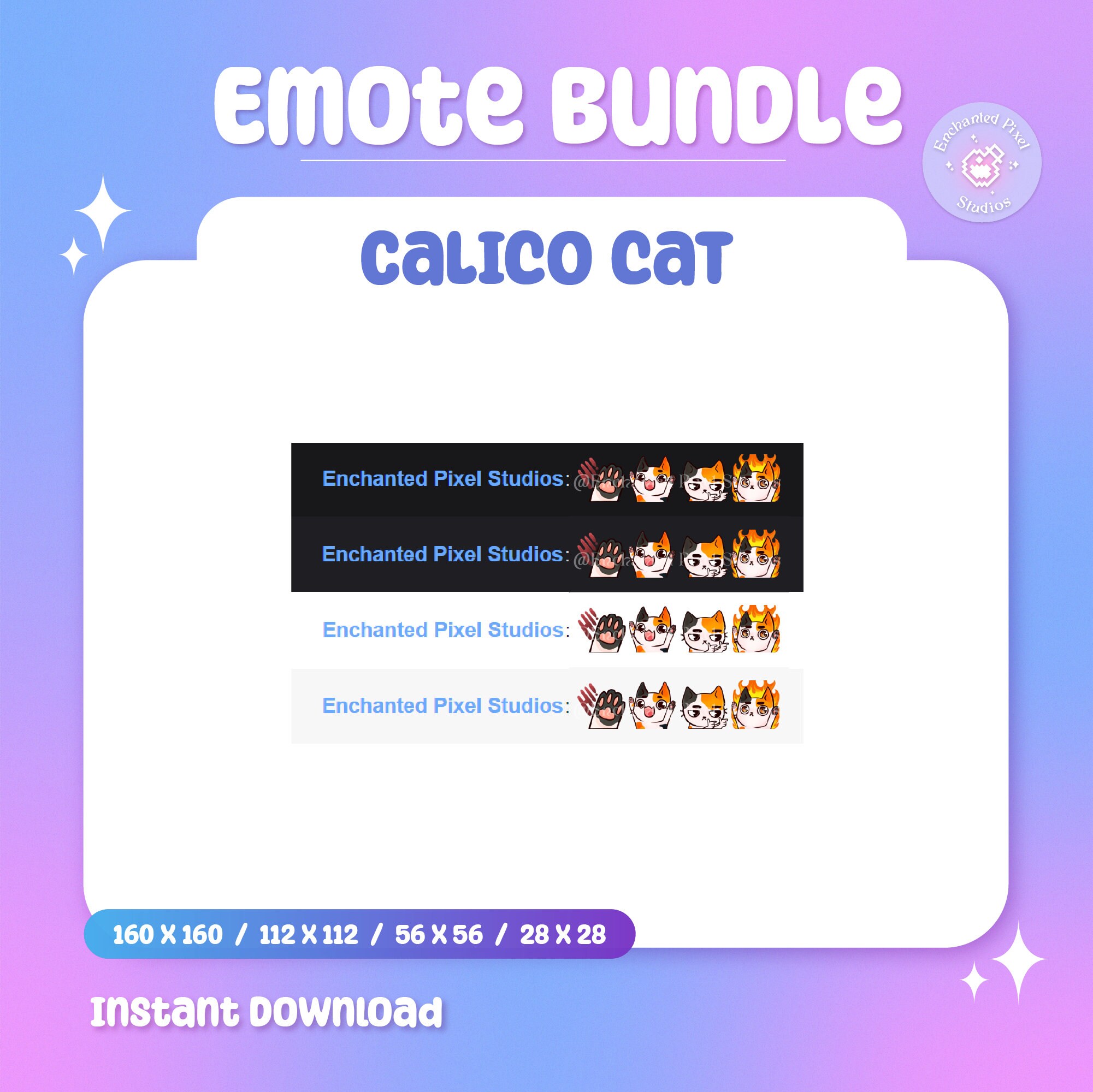 Kawaii Chibi Calico Cat Twitch Sub Emote Pack 4 Hi Emote - Etsy