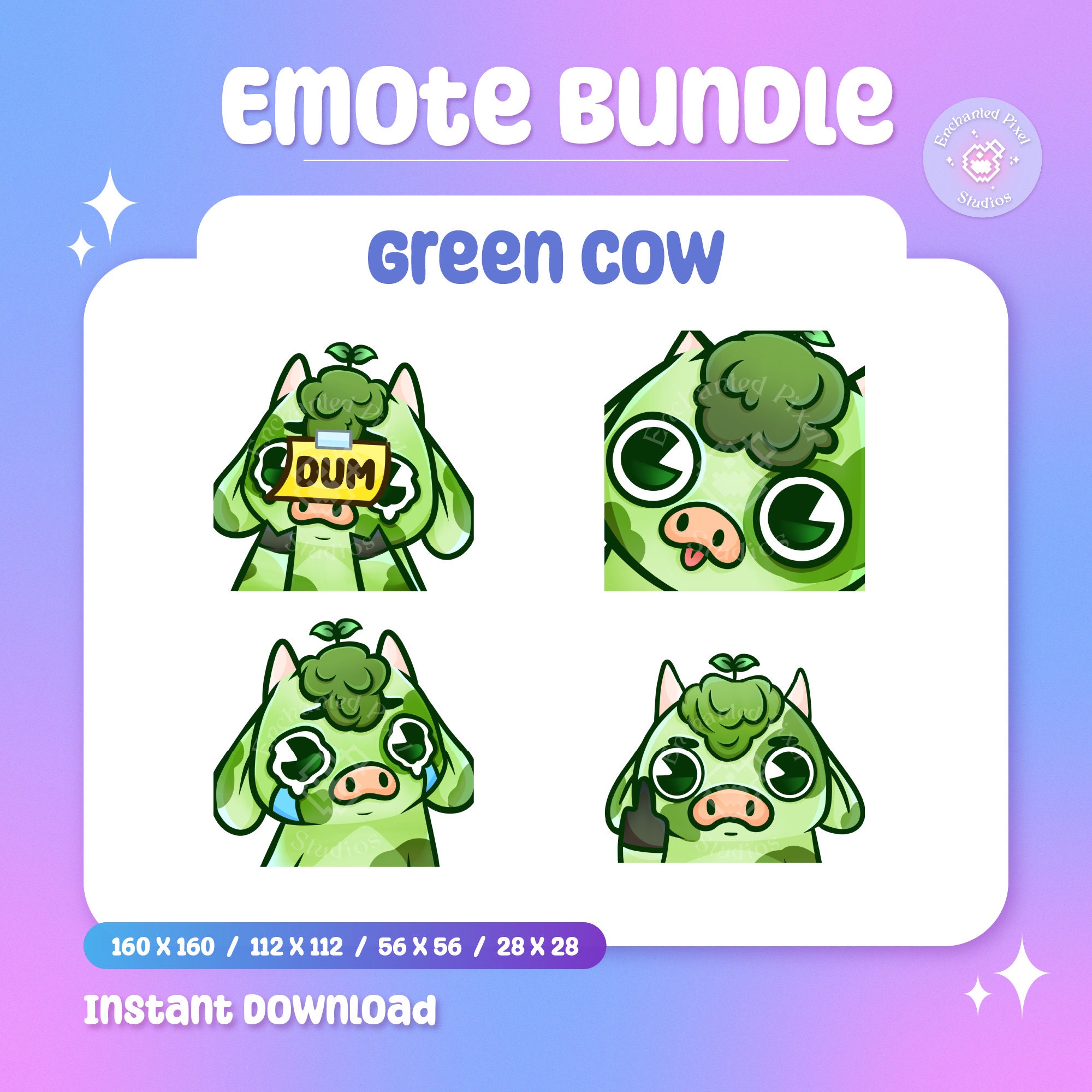 Kawaii Chibi Moss Cow Emotes Twitch Subs Streamer Emoji Cute Cow ...