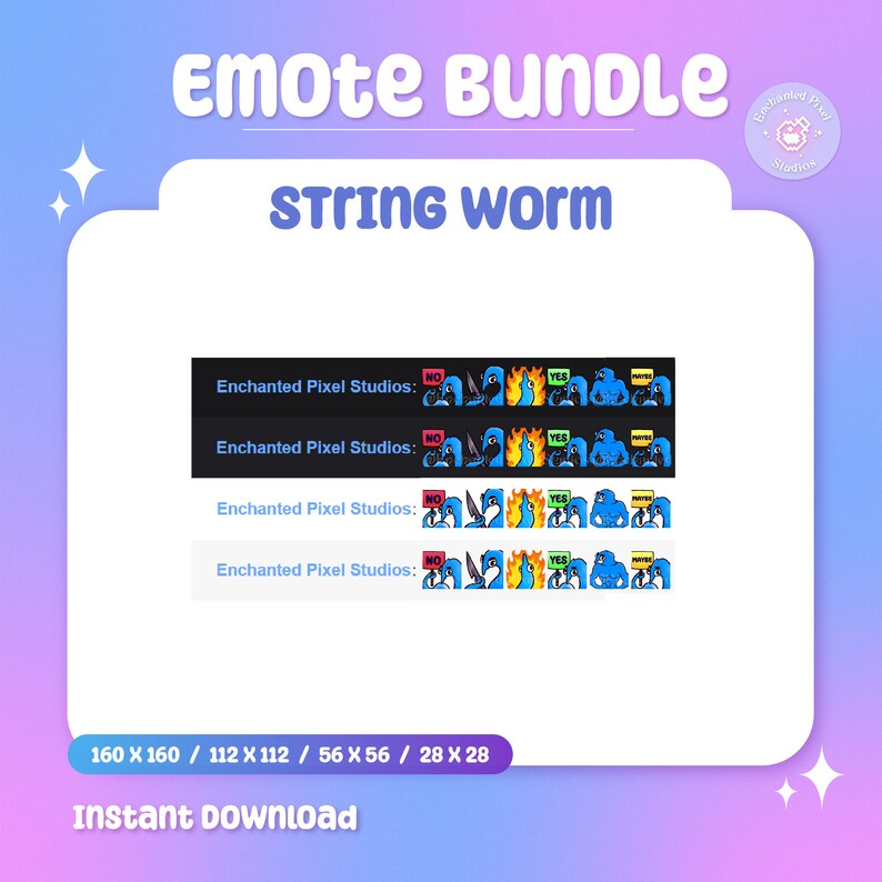 Meme String Worm Emote Pack (6) | Blue String Worm Twitch Sub Emotes ...
