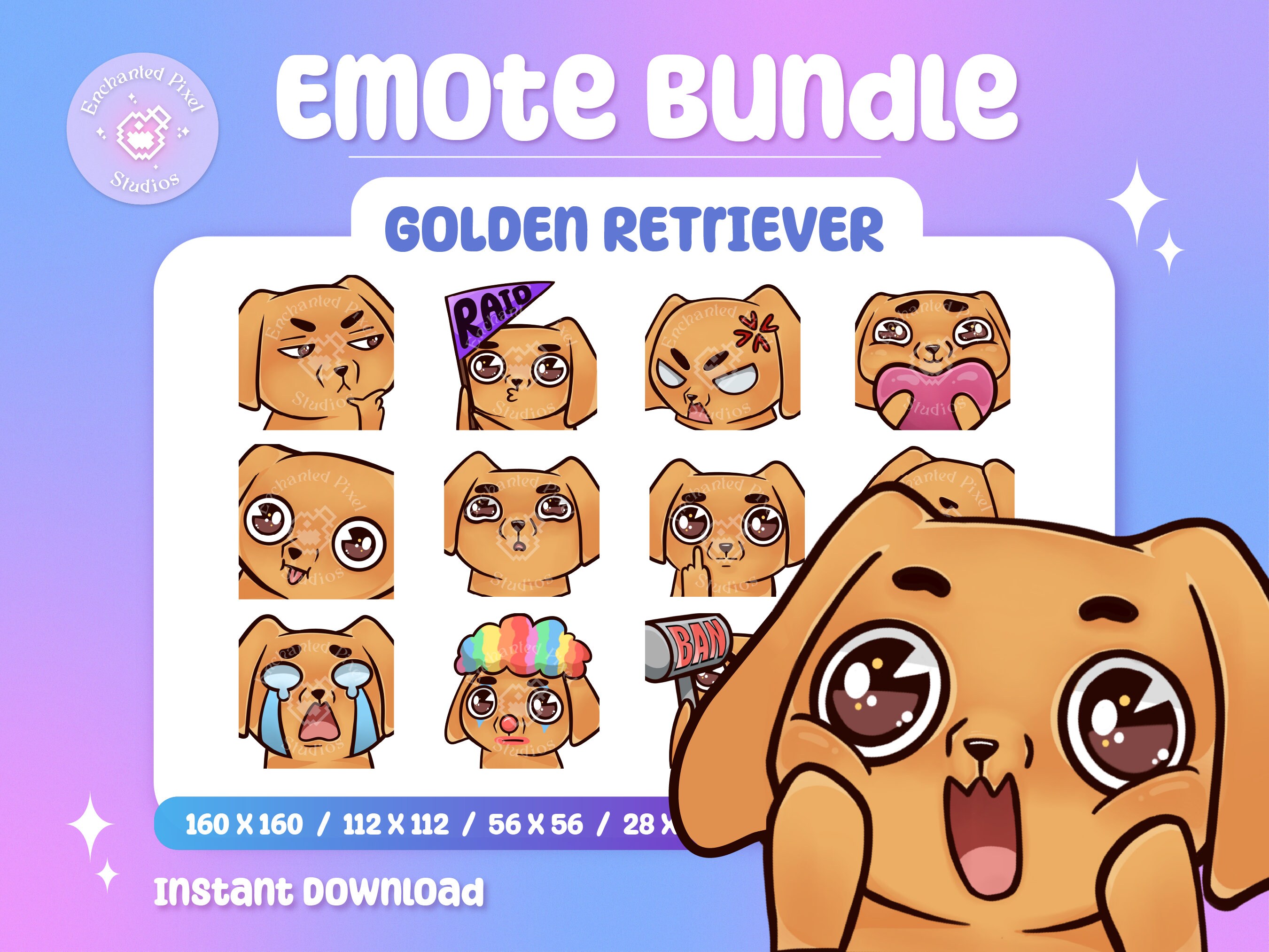 Golden Retriever Emote Pack | Dog Emotes | Goldie Twitch Emote ...