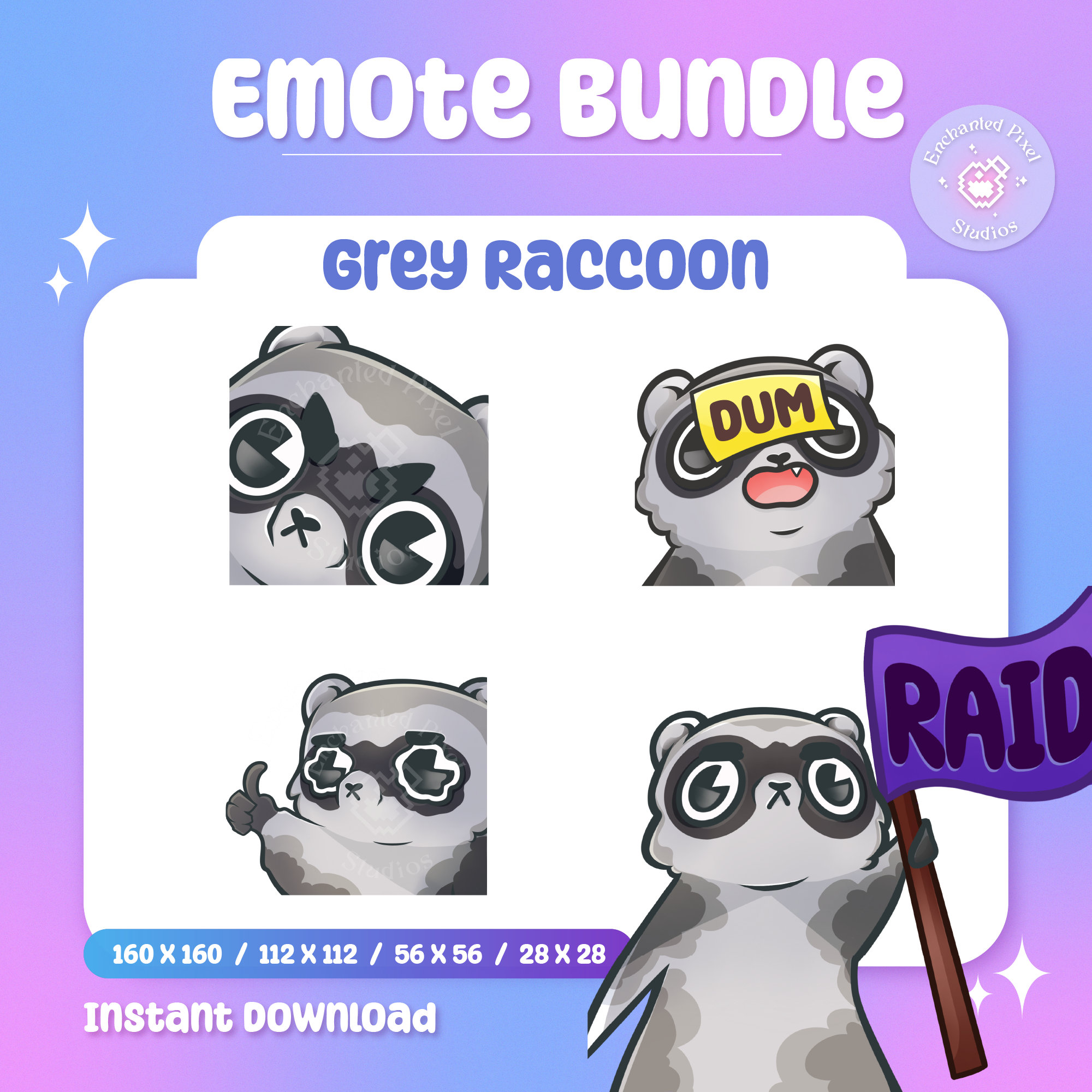 Cute Chibi Raccoon Twitch Emote Pack 4 Kawaii Raccoon Emote Bundle ...