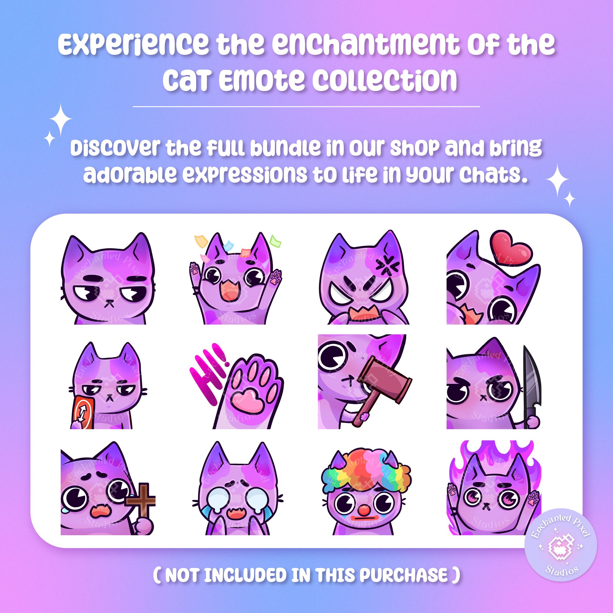 Purple Kitty Raid Emote Kawaii Chibi Hype Train Cat Emoji - Etsy
